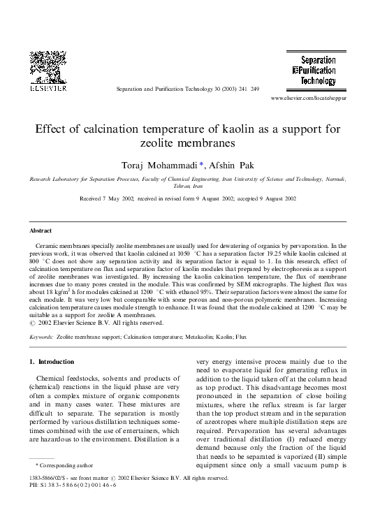 (PDF) Effect of calcination temperature of kaolin as a support for ...