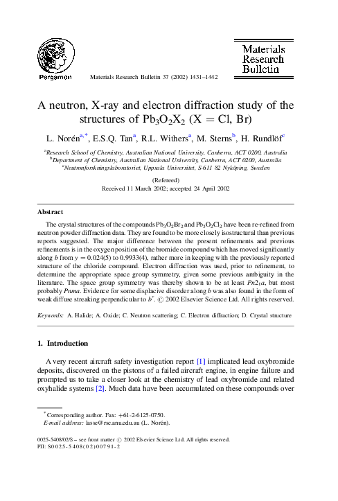 (PDF) A neutron, X-ray and electron diffraction study of the structures of Pb3O2X2 (X = Cl, Br)