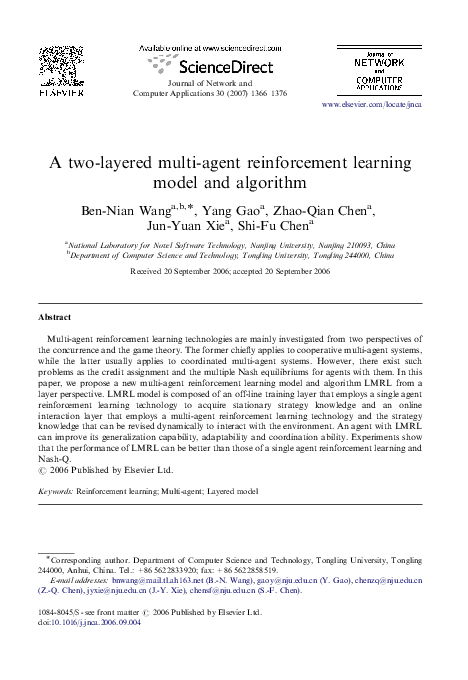 (PDF) A two-layered multi-agent reinforcement learning model and algorithm