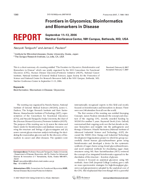 (PDF) Frontiers in glycomics: Bioinformatics and biomarkers in disease ...