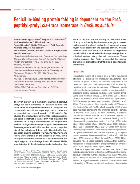 (PDF) Penicillin-binding protein folding is dependent on the PrsA ...