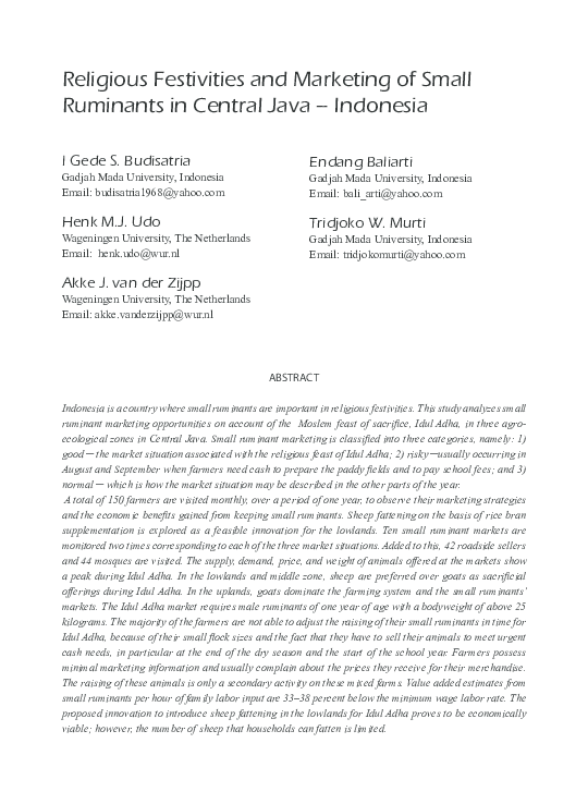 (PDF) Religious Festivities and Marketing of Small Ruminants in Central ...