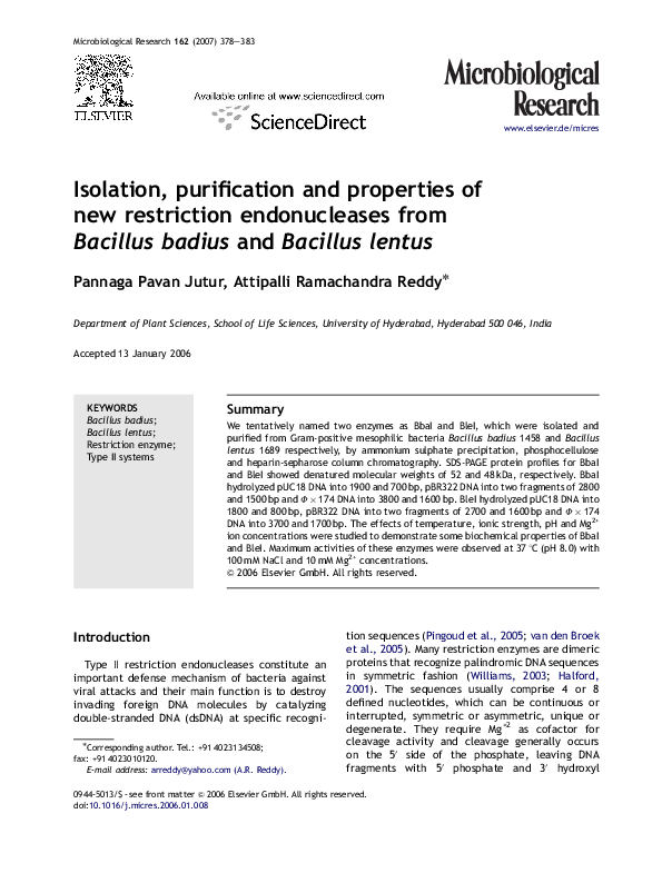 (PDF) Isolation, purification and properties of new restriction ...