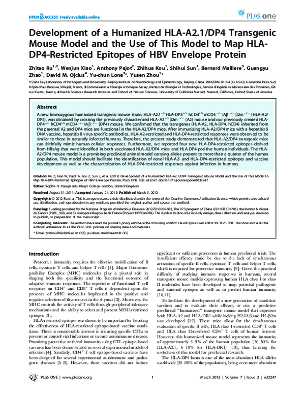 (PDF) Development of a Humanized HLA-A2.1/DP4 Transgenic Mouse Model ...