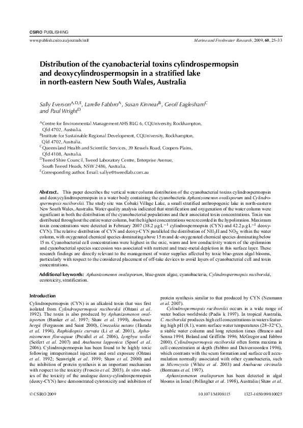 (PDF) Distribution of the cyanobacterial toxins cylindrospermopsin and ...