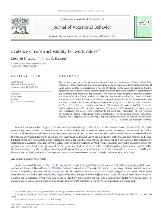 (PDF) Evidence of construct validity for work values