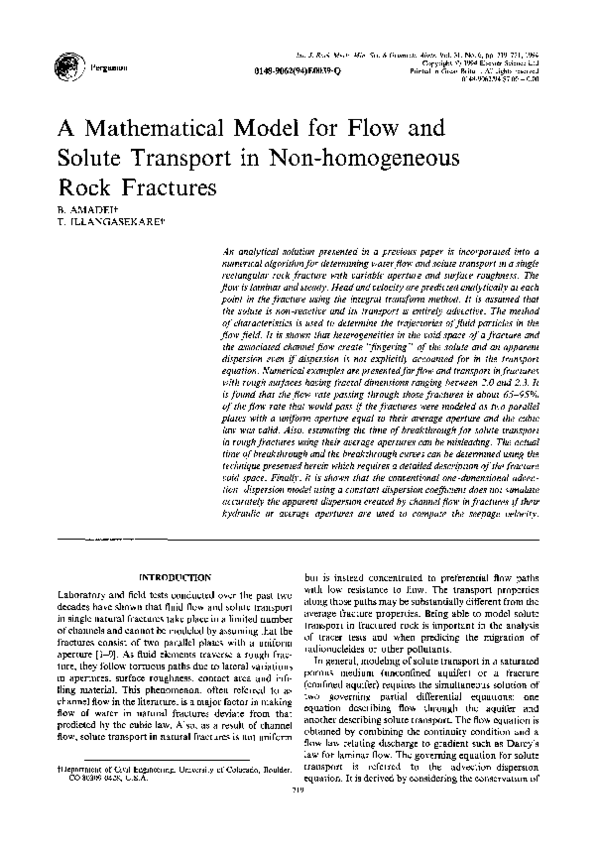 (PDF) A mathematical model for flow and solute transport in non-homogeneous rock fractures