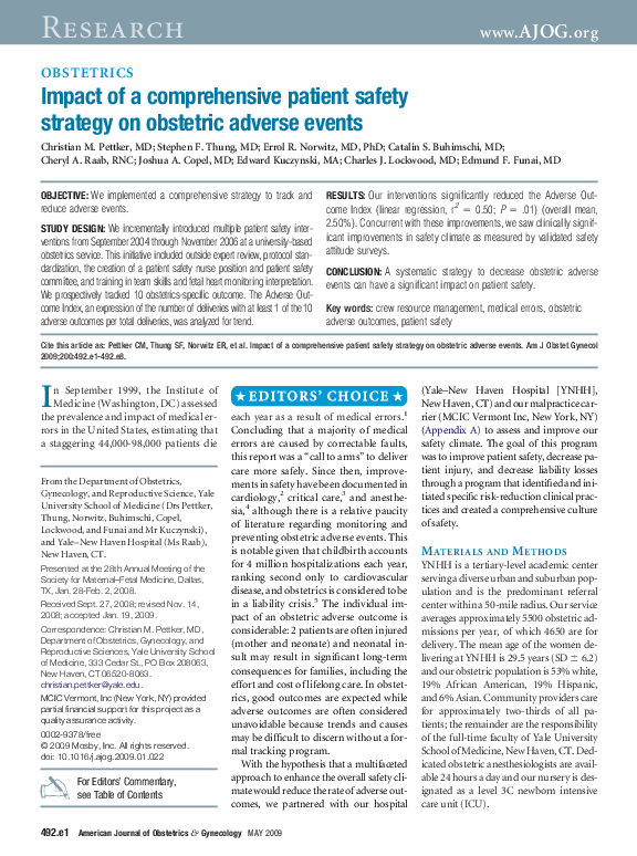 (PDF) Impact of a comprehensive patient safety strategy on obstetric ...