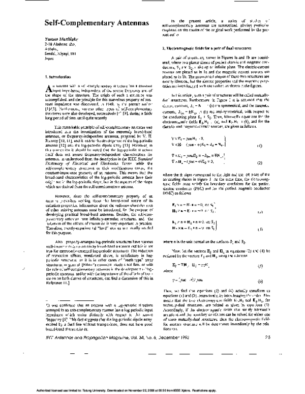 (PDF) Self-Complementary Antennas