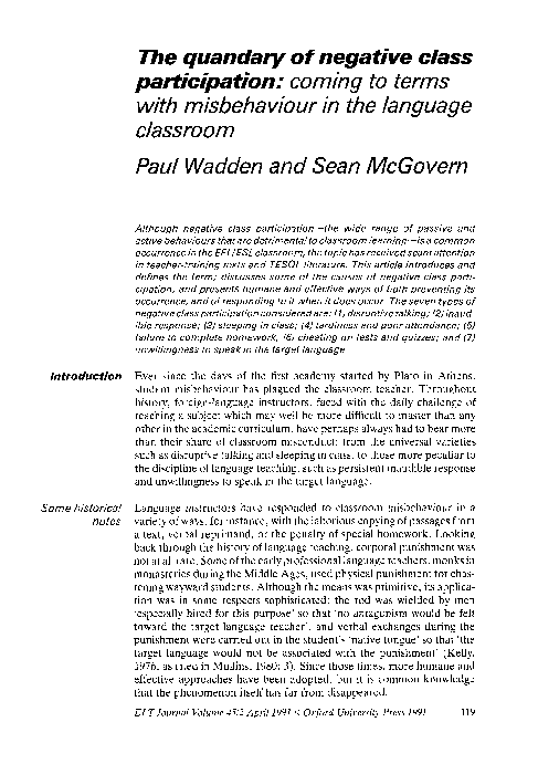 (PDF) The quandary of negative class participation: coming to terms ...