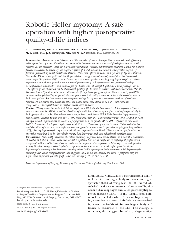 (PDF) Robotic Heller myotomy: A safe operation with higher ...