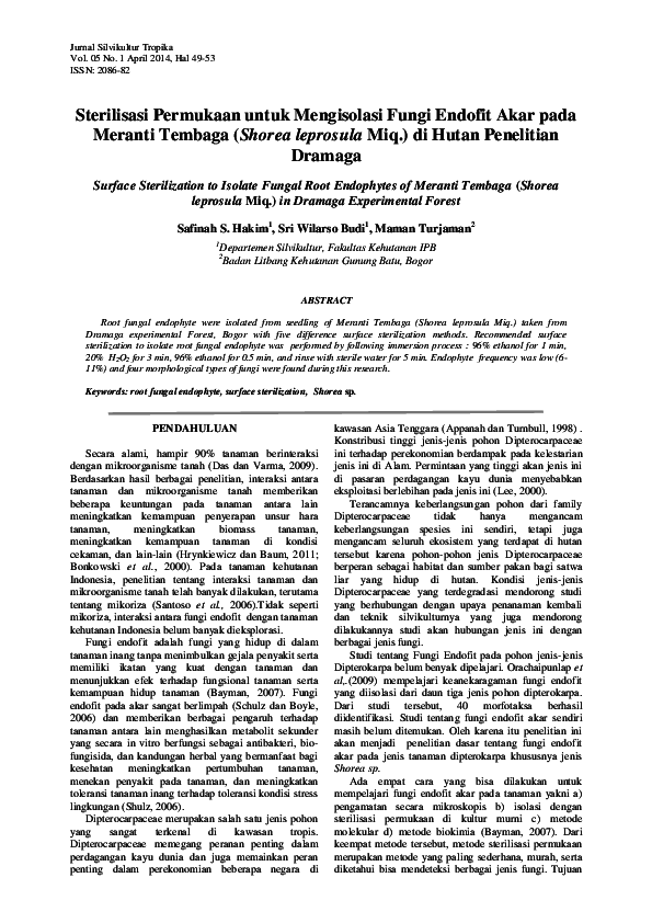 (PDF) Sterilisasi Permukaan untuk Mengisolasi Fungi Endofit Akar pada ...