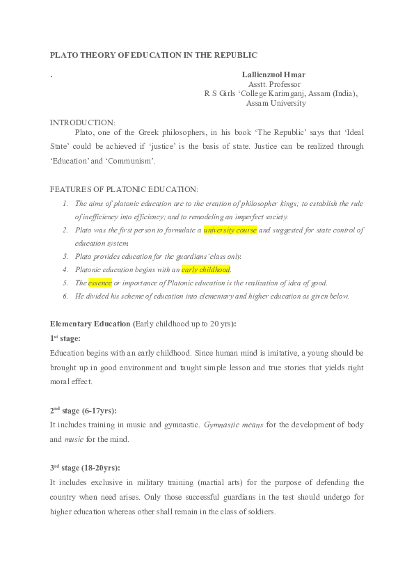 (DOC) plato theory of education in the republic