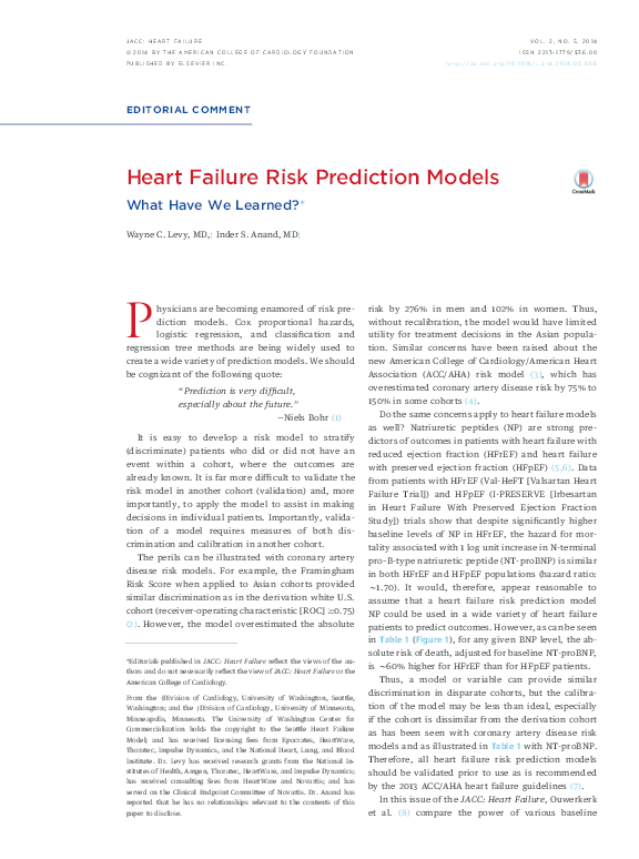 (PDF) Heart failure risk prediction models: what have we learned?