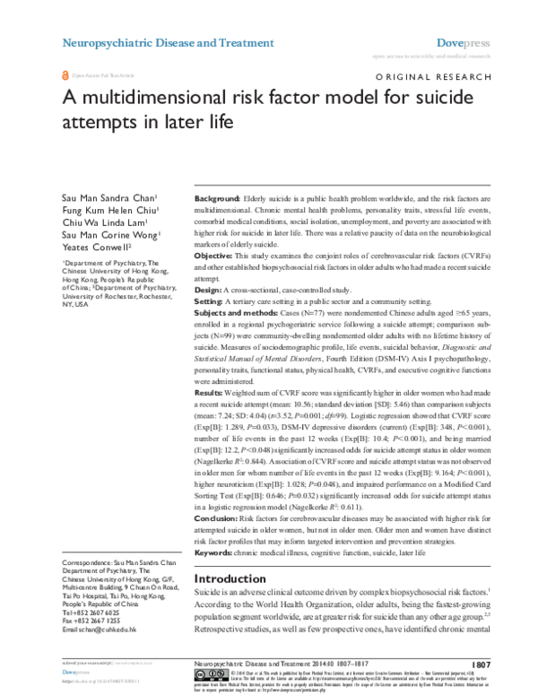 (PDF) A multidimensional risk factor model for suicide attempts in ...