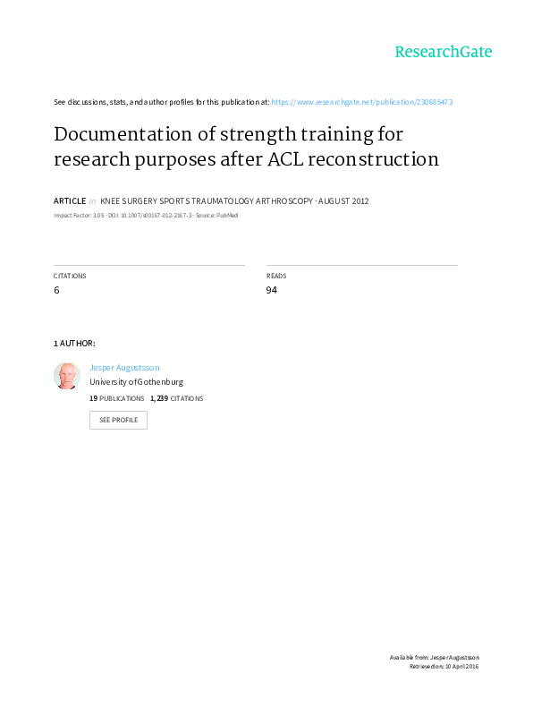 (PDF) Documentation of strength training for research purposes after ...