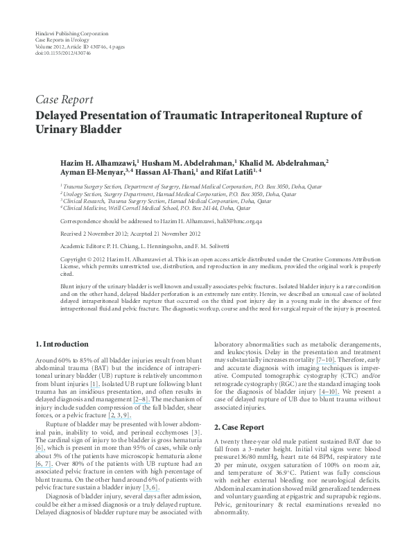 (PDF) Delayed Presentation of Traumatic Intraperitoneal Rupture of ...