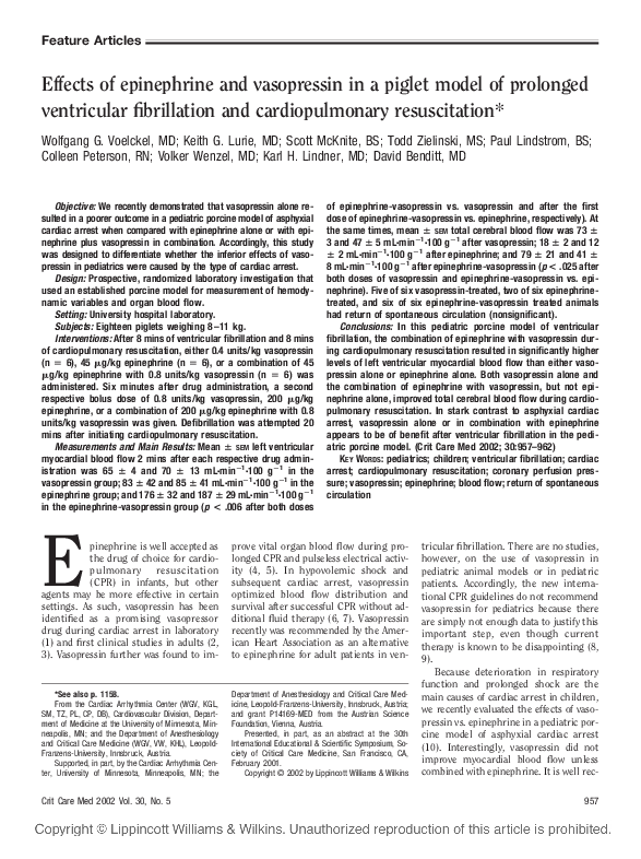 (PDF) Effects of epinephrine and vasopressin in a piglet model of prolonged ventricular ...