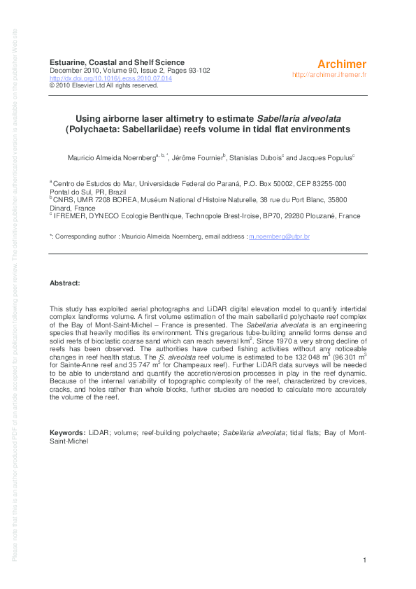 (PDF) Using airborne laser altimetry to estimate Sabellaria alveolata ...