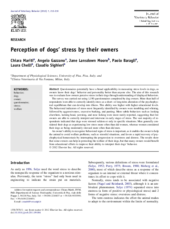 (PDF) Perception of dogs’ stress by their owners