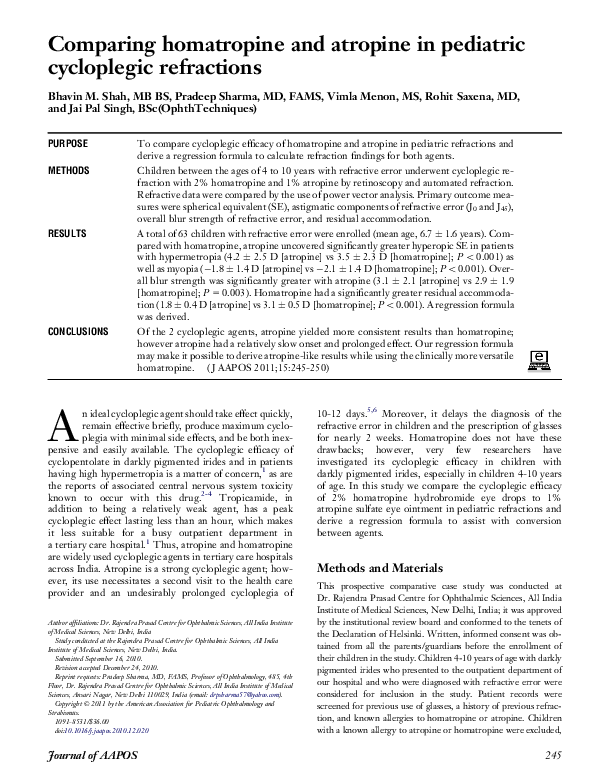(PDF) Comparing homatropine and atropine in pediatric cycloplegic ...