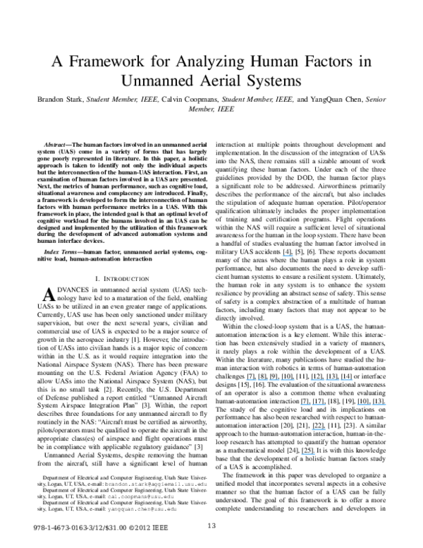 (PDF) A framework for analyzing human factors in unmanned aerial systems