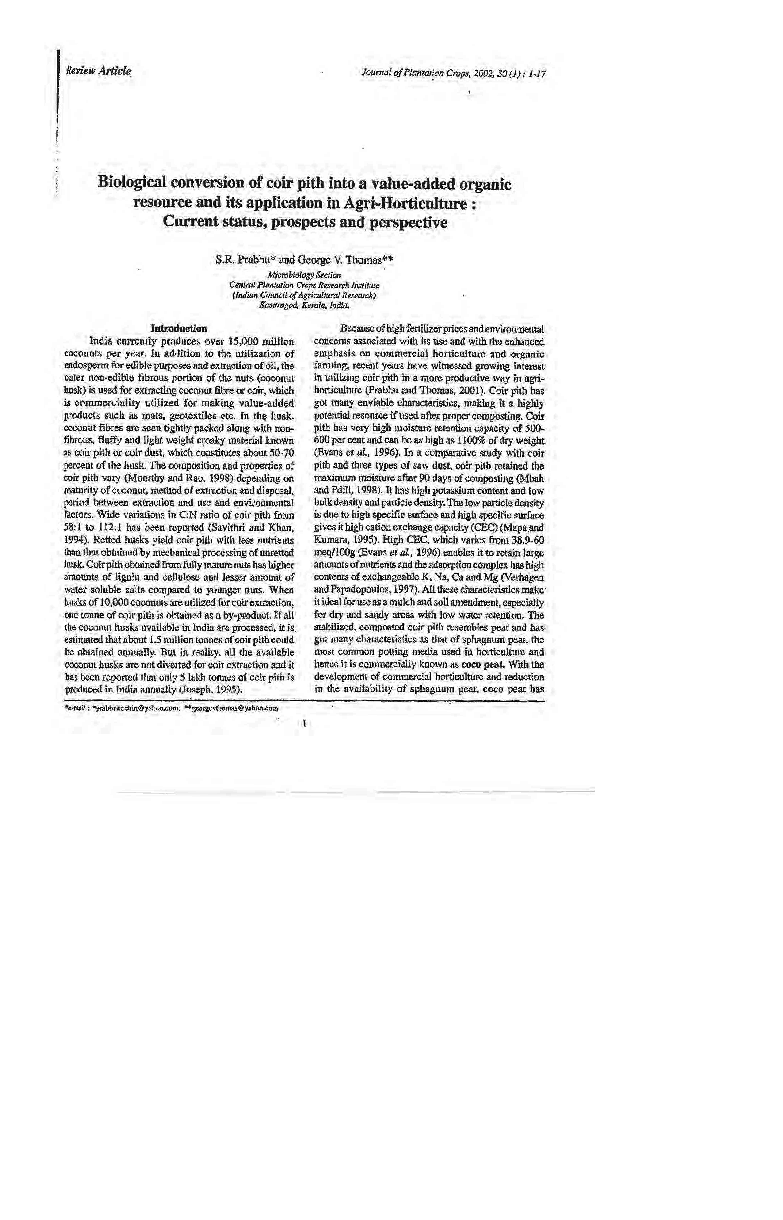 Biological conversion of coir pith into a value-added organic resource ...