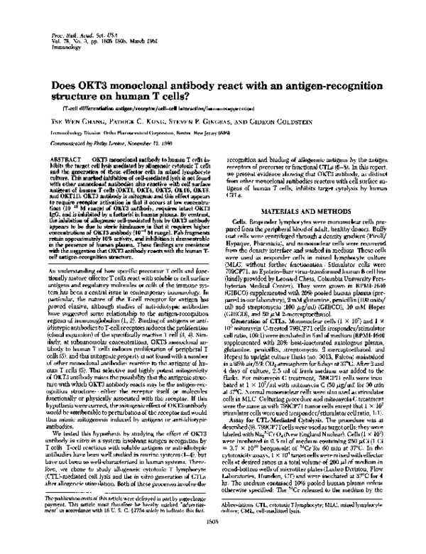 (PDF) Does OKT3 monoclonal antibody react with an antigen-recognition ...