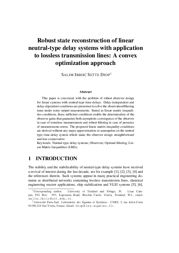 (PDF) Robust state reconstruction of linear neutral-type delay systems ...