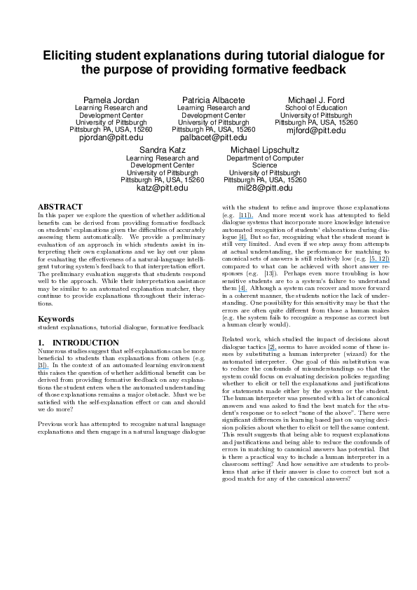 (PDF) Eliciting student explanations during tutorial dialogue for the purpose of providing ...