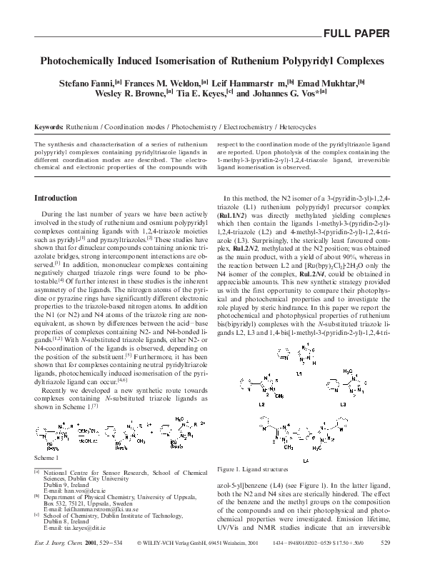 (PDF) Photochemically Induced Isomerisation of Ruthenium Polypyridyl Complexes