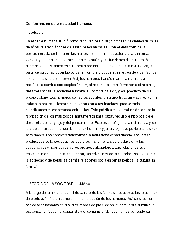 (DOC) Conformación de la sociedad humana y origen de asentamientos humanos.