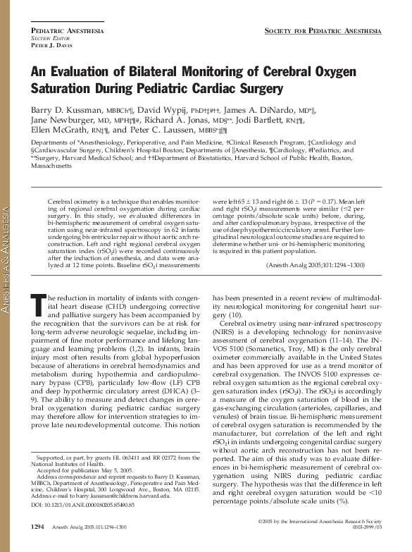 (PDF) An Evaluation of Bilateral Monitoring of Cerebral Oxygen ...