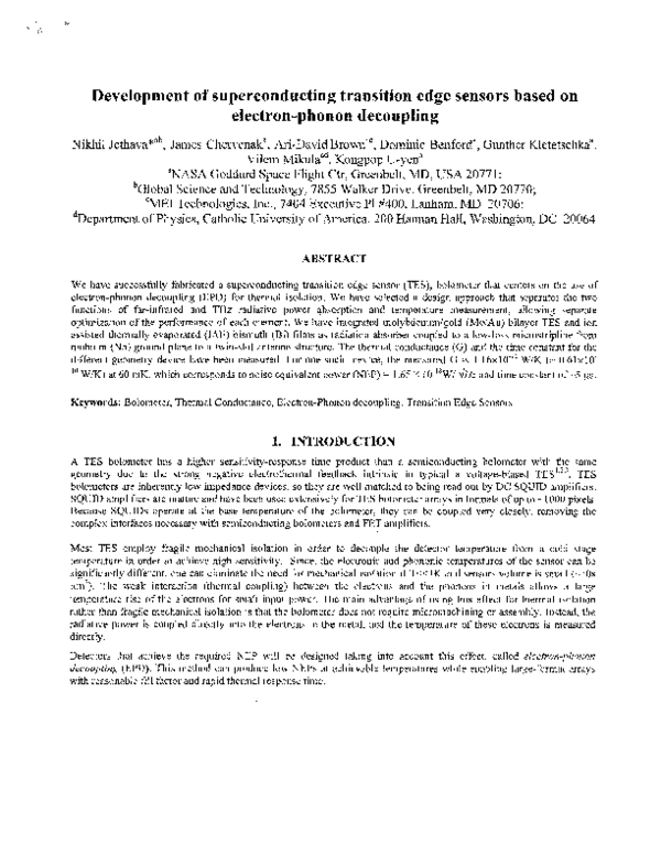 Pdf Development Of Superconducting Transition Edge Sensors Based On