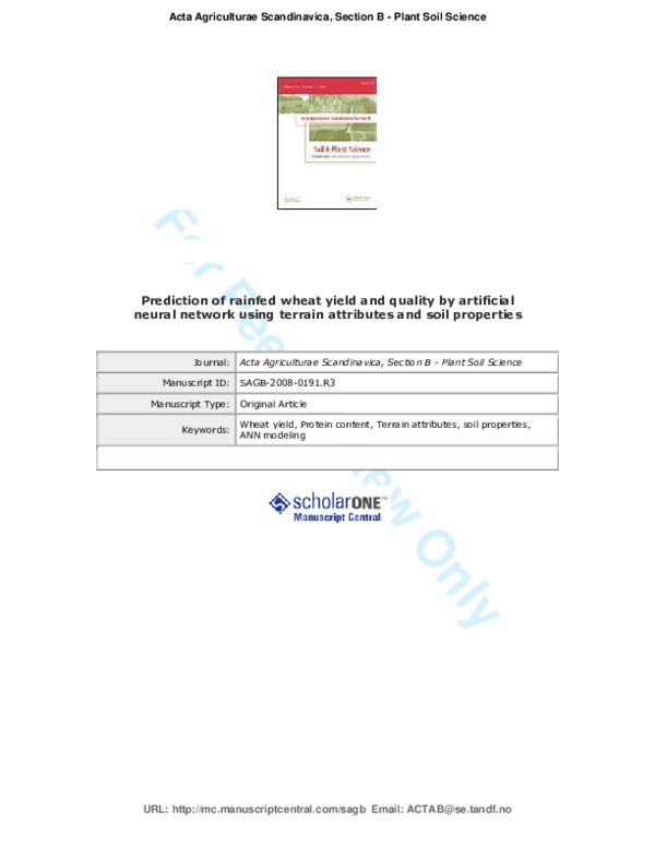 Pdf Predicting Rainfed Wheat Quality And Quantity By Artificial Neural Network Using Terrain