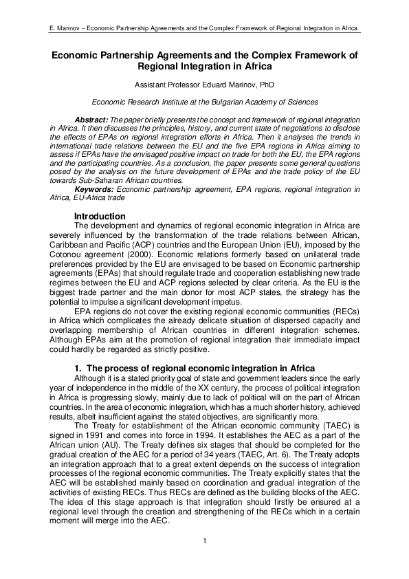 (PDF) Economic Partnership Agreements and the Complex Framework of Regional Integration in Africa