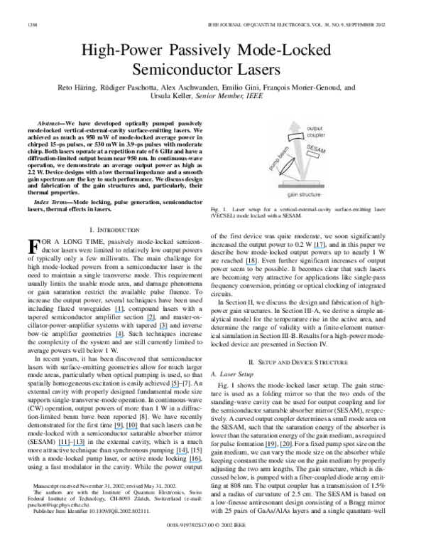 Pdf High Power Passively Mode Locked Semiconductor Lasers R