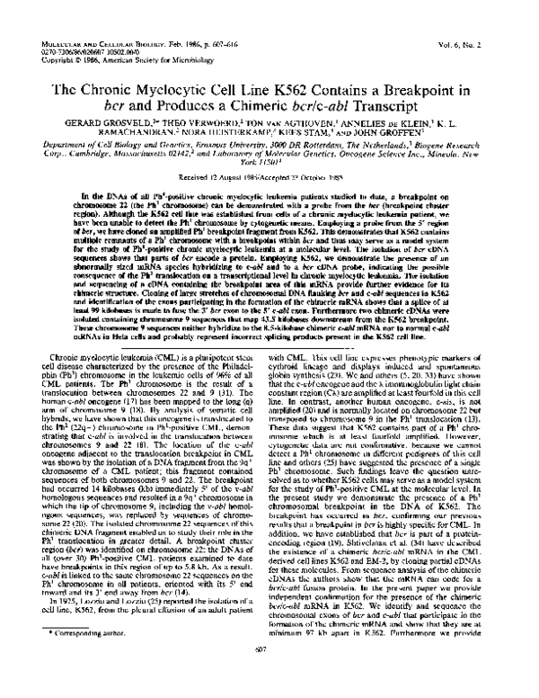 (PDF) The chronic myelocytic cell line K562 contains a breakpoint in ...