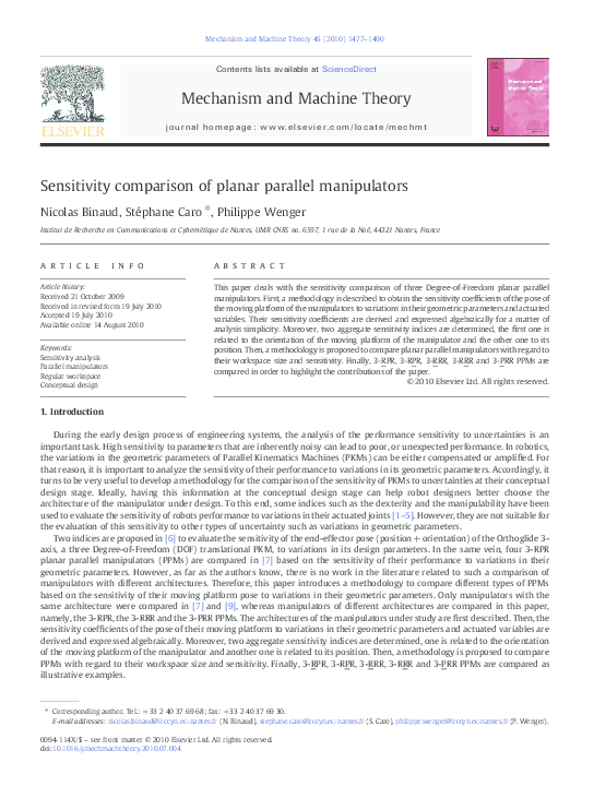 (PDF) Sensitivity comparison of planar parallel manipulators