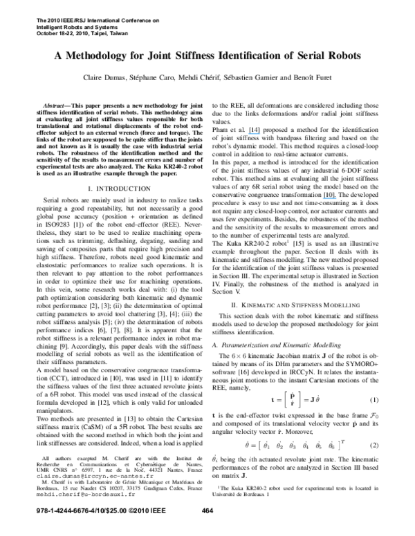 Pdf A Methodology For Joint Stiffness Identification Of Serial Robots