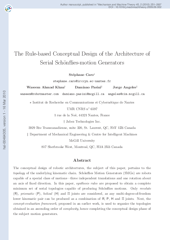 (PDF) The rule-based conceptual design of the architecture of serial Schönflies-motion generators