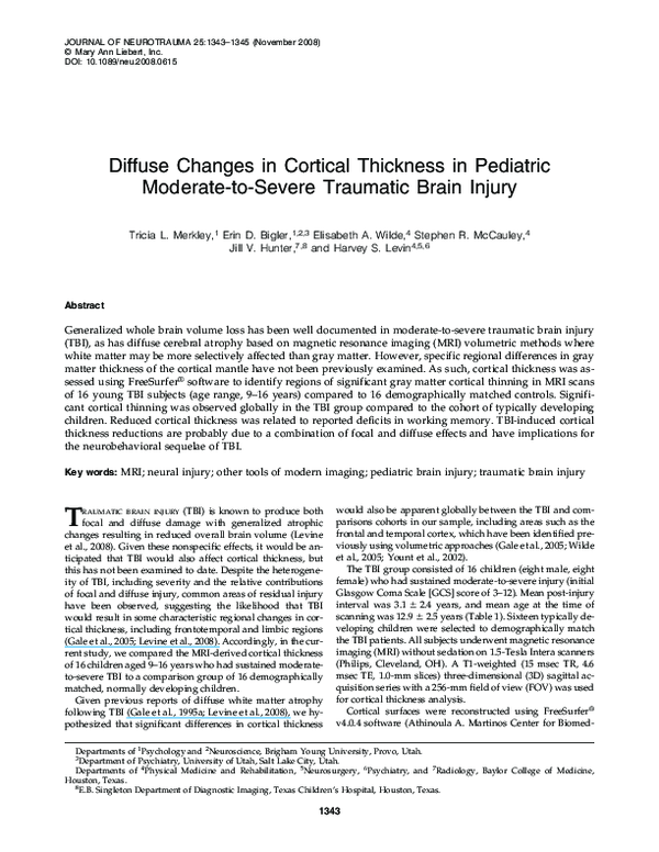 (PDF) SHORT COMMUNICATION: Diffuse Changes in Cortical Thickness in ...