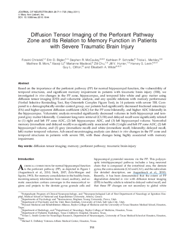 (PDF) Diffusion Tensor Imaging of the Perforant Pathway Zone and Its ...