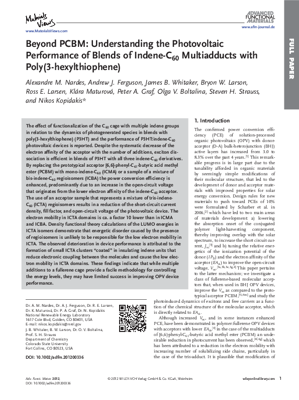 (PDF) Beyond PCBM: Understanding the Photovoltaic Performance of Blends ...