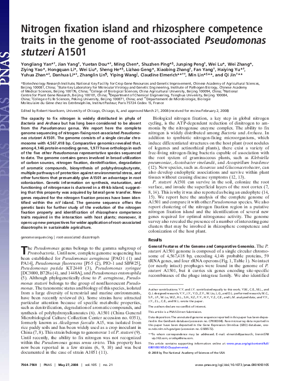 (PDF) Nitrogen fixation island and rhizosphere competence traits in the ...