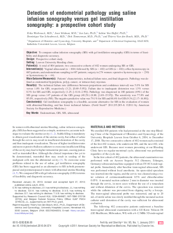 (PDF) Detection of endometrial pathology using saline infusion ...