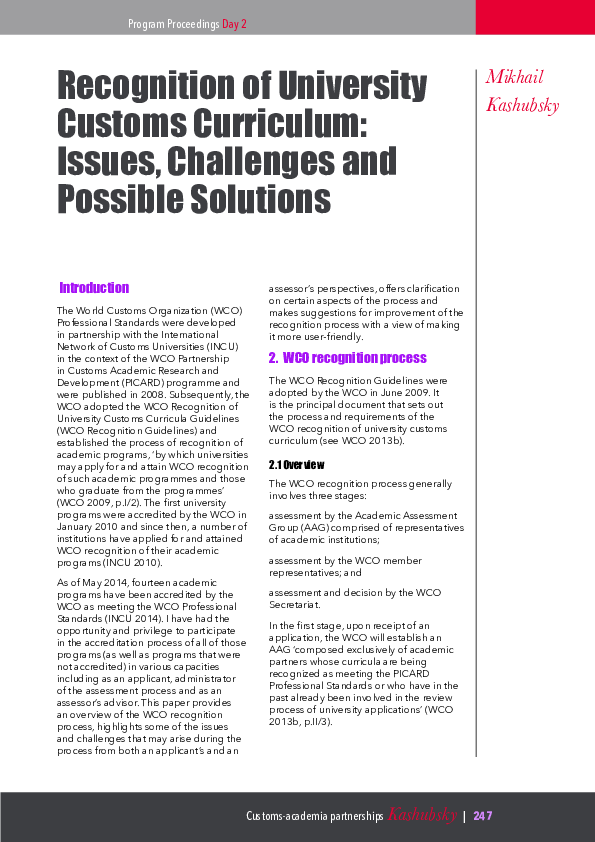 (PDF) Recognition of University Customs Curriculum: Issues, Challenges ...