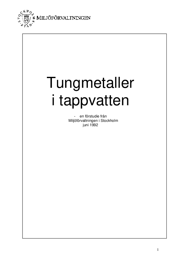 (PDF) Tungmetaller i tappvatten (Heavy metals in potable water)