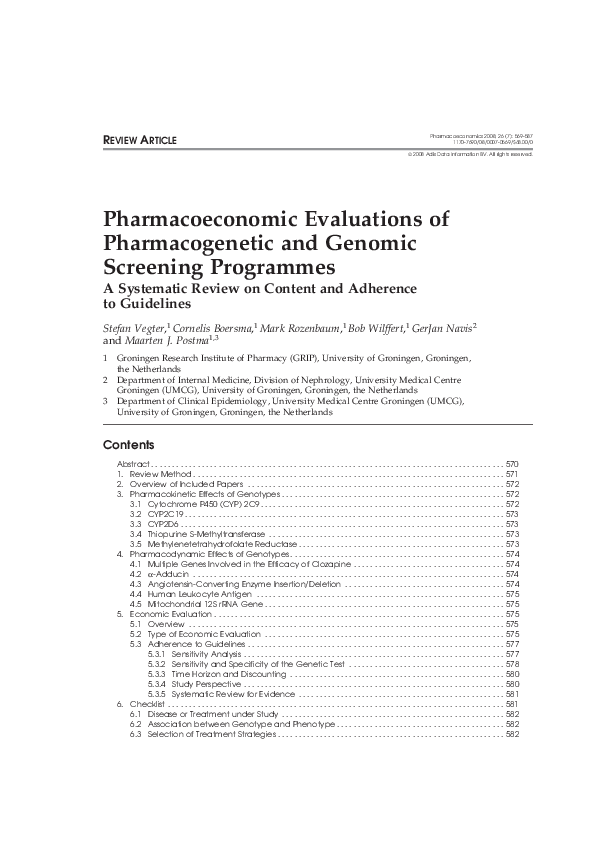 (PDF) Pharmacoeconomic Evaluations of Pharmacogenetic and Genomic Screening Programmes