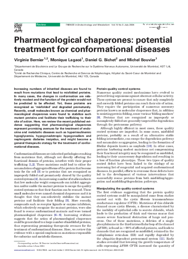 (PDF) Pharmacological chaperones: potential treatment for ...